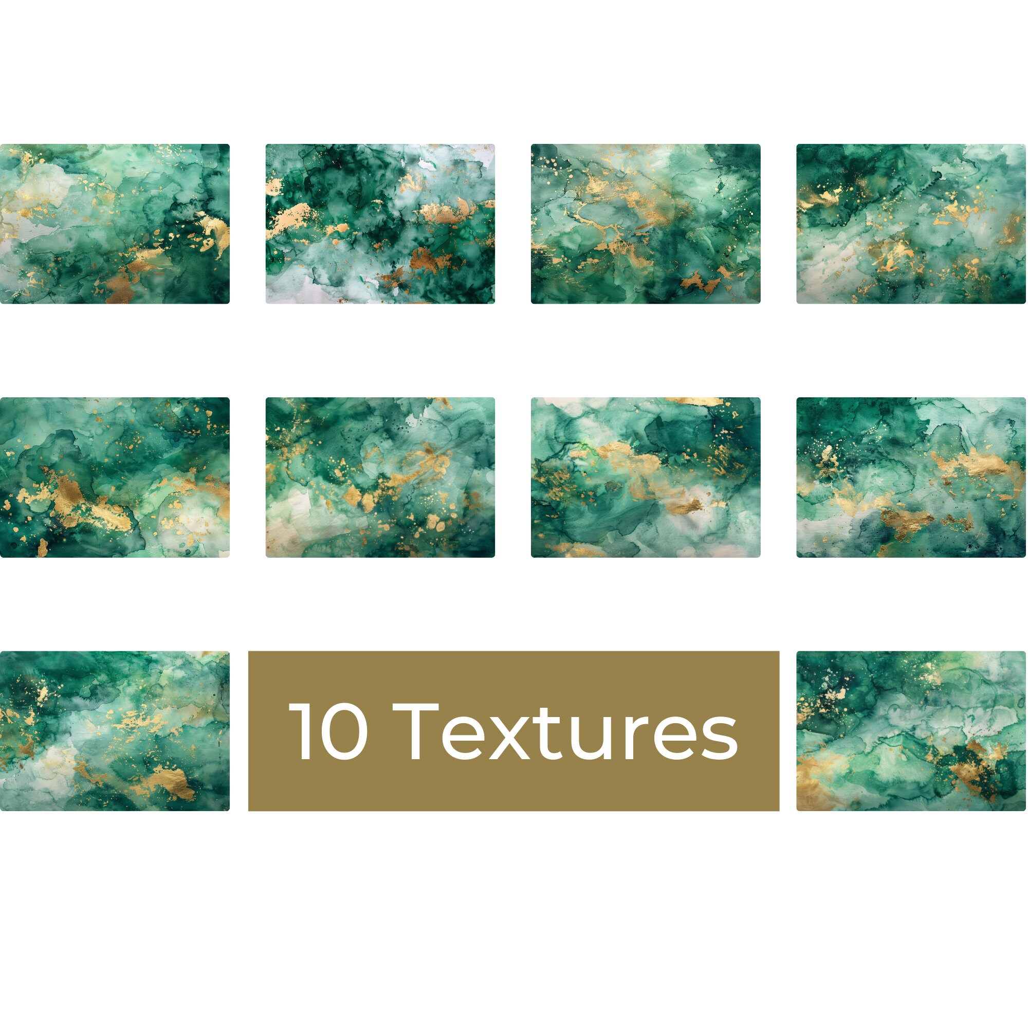 Emerald Green & Gold Abstract Watercolor Textures, INSTANT DOWNLOAD ...