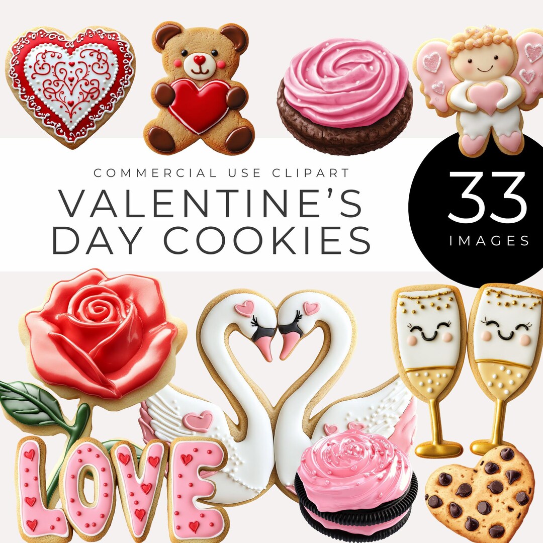 Valentine's Day Cookie Clipart Set, Heart Shaped Cookies, Cute Love ...