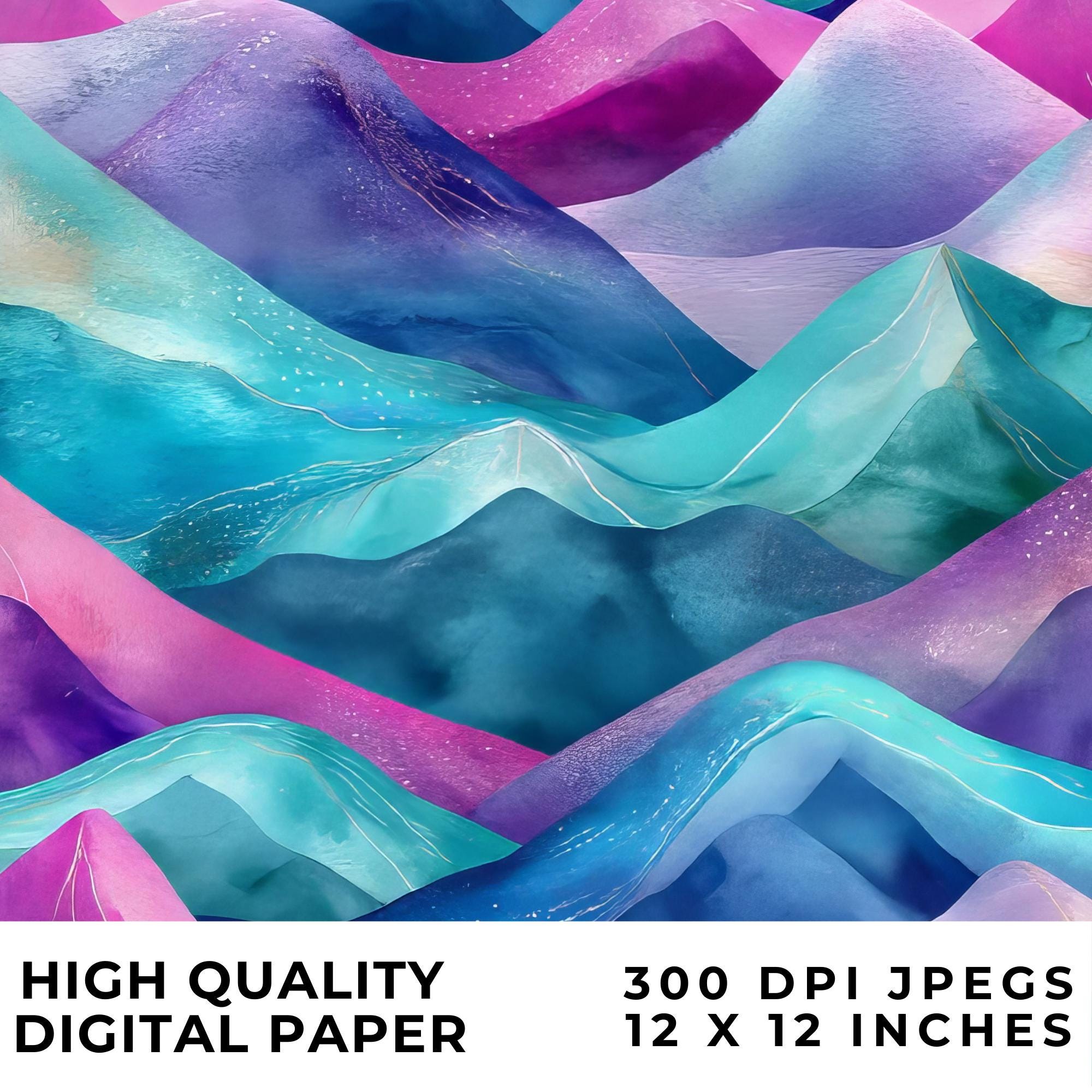 Twilight Terrain Digital Papers, Instant Download, Watercolor Mountain ...
