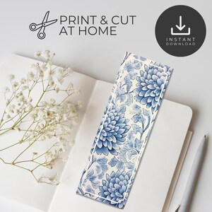 Blue Floral Damask Bookmarks INSTANT DOWNLOAD Cottagecore Elegant Toile ...
