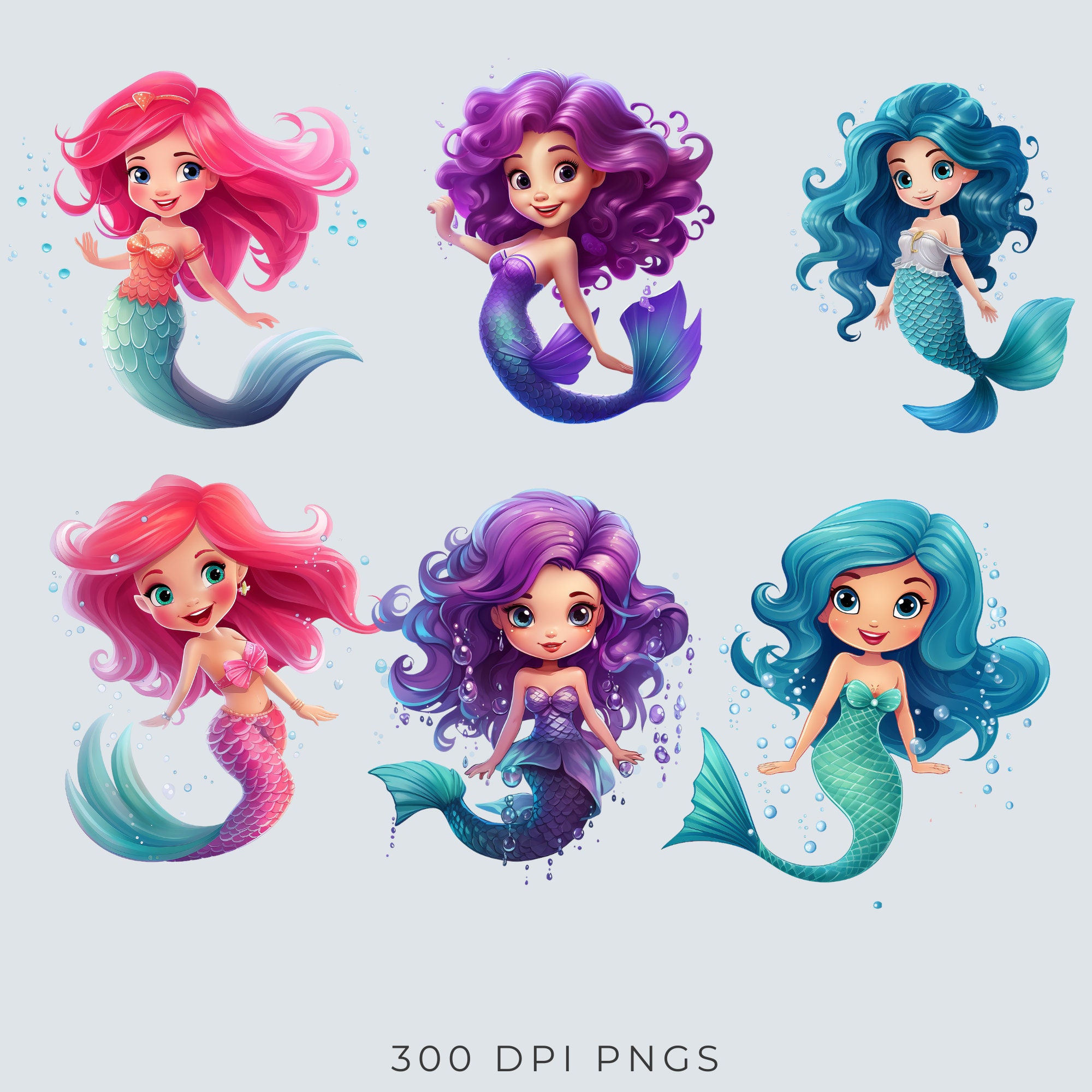 Under the Sea Mermaid Clipart INSTANT DOWNLOAD Watercolor, Mermaid Pngs ...
