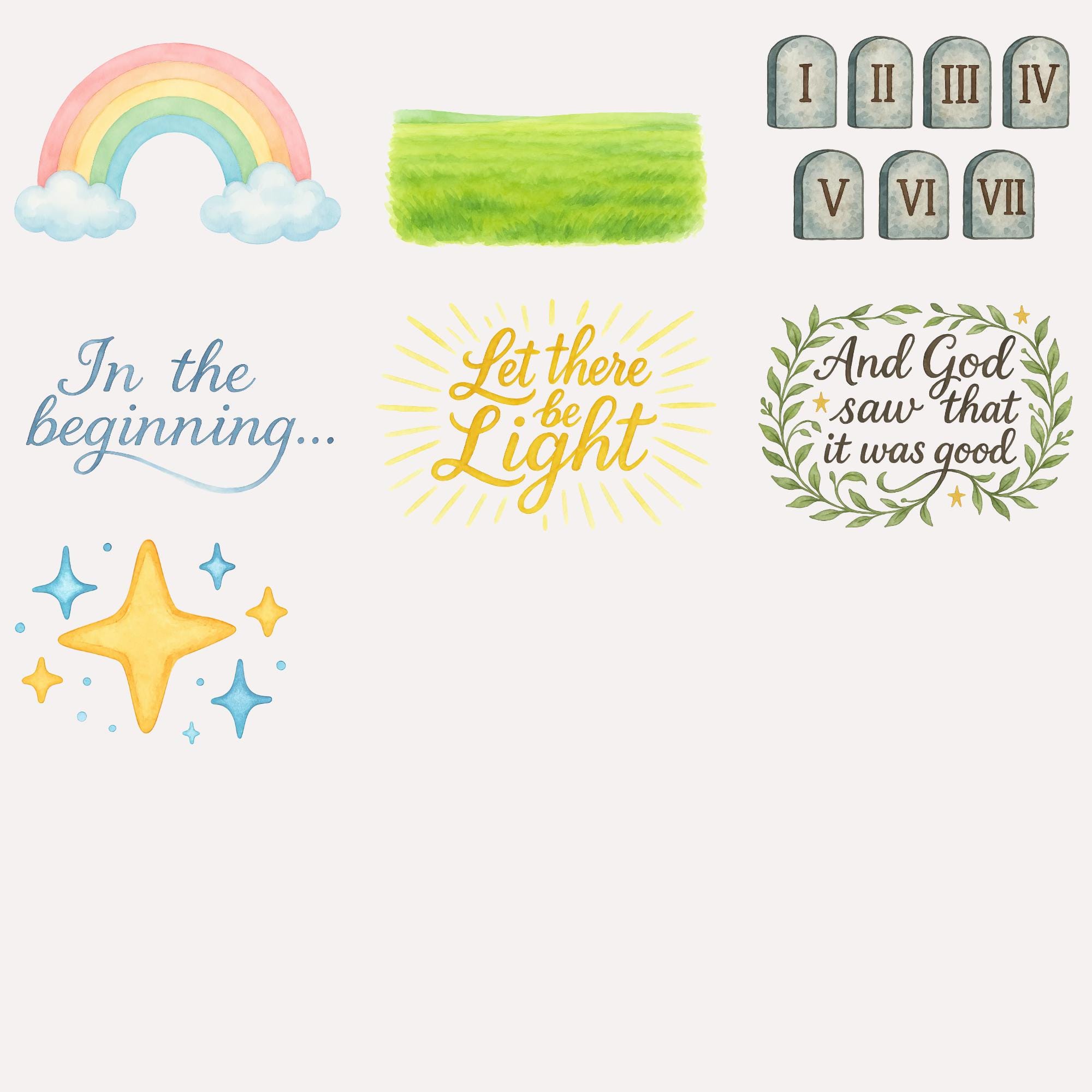 7 Days of Creation Clipart, Instant Download, Christian Bible Story PNG ...
