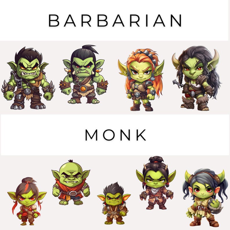 Cute Orc Kids RPG Characters Clipart INSTANT DOWNLOAD Orc Persona ...