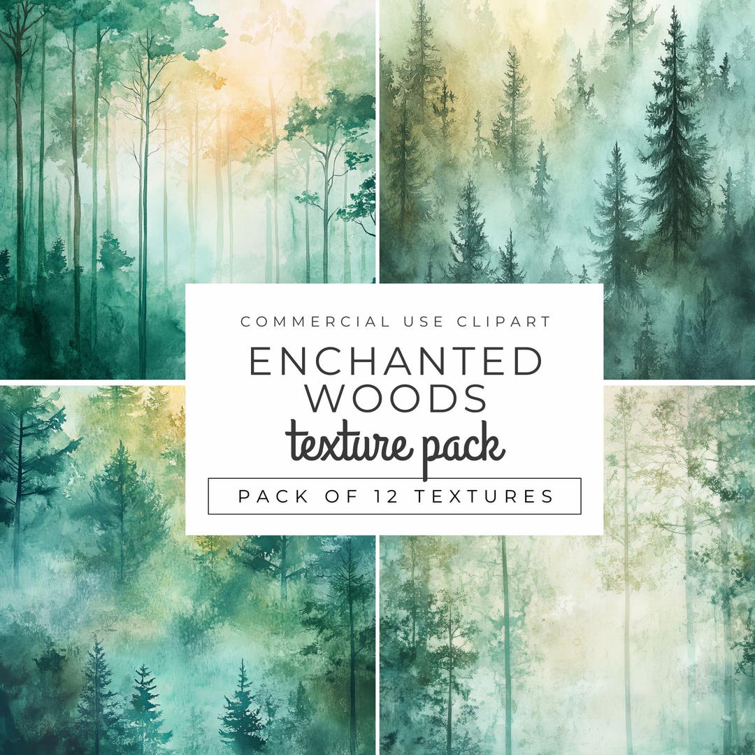 Watercolor Forest Backgrounds INSTANT DOWNLOAD Misty Woodland Digital ...