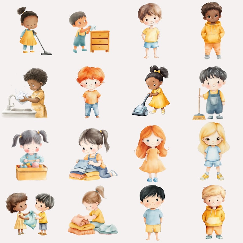 Cleaning Kid Clipart Instant Download Watercolor Cute Child-friendly ...