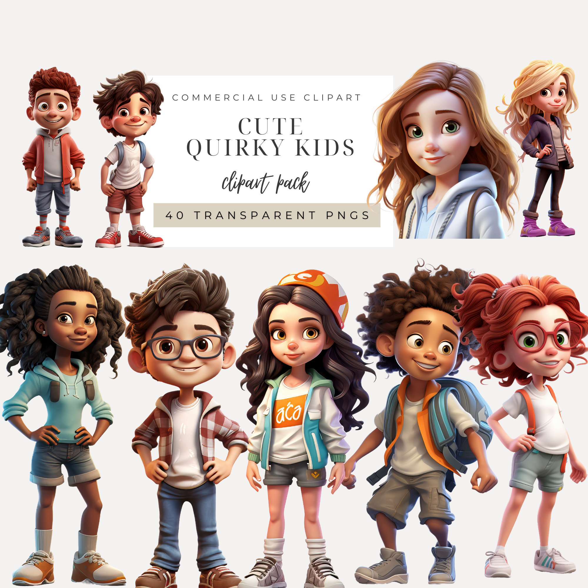 Quirky Kids Clipart INSTANT DOWNLOAD Whimsical Figures & Eccentric ...