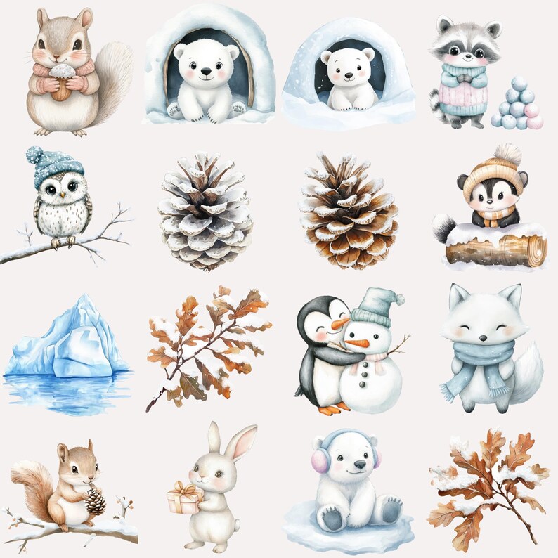 Winter Fauna Clipart INSTANT DOWNLOAD Woodland & Arctic Animal ...