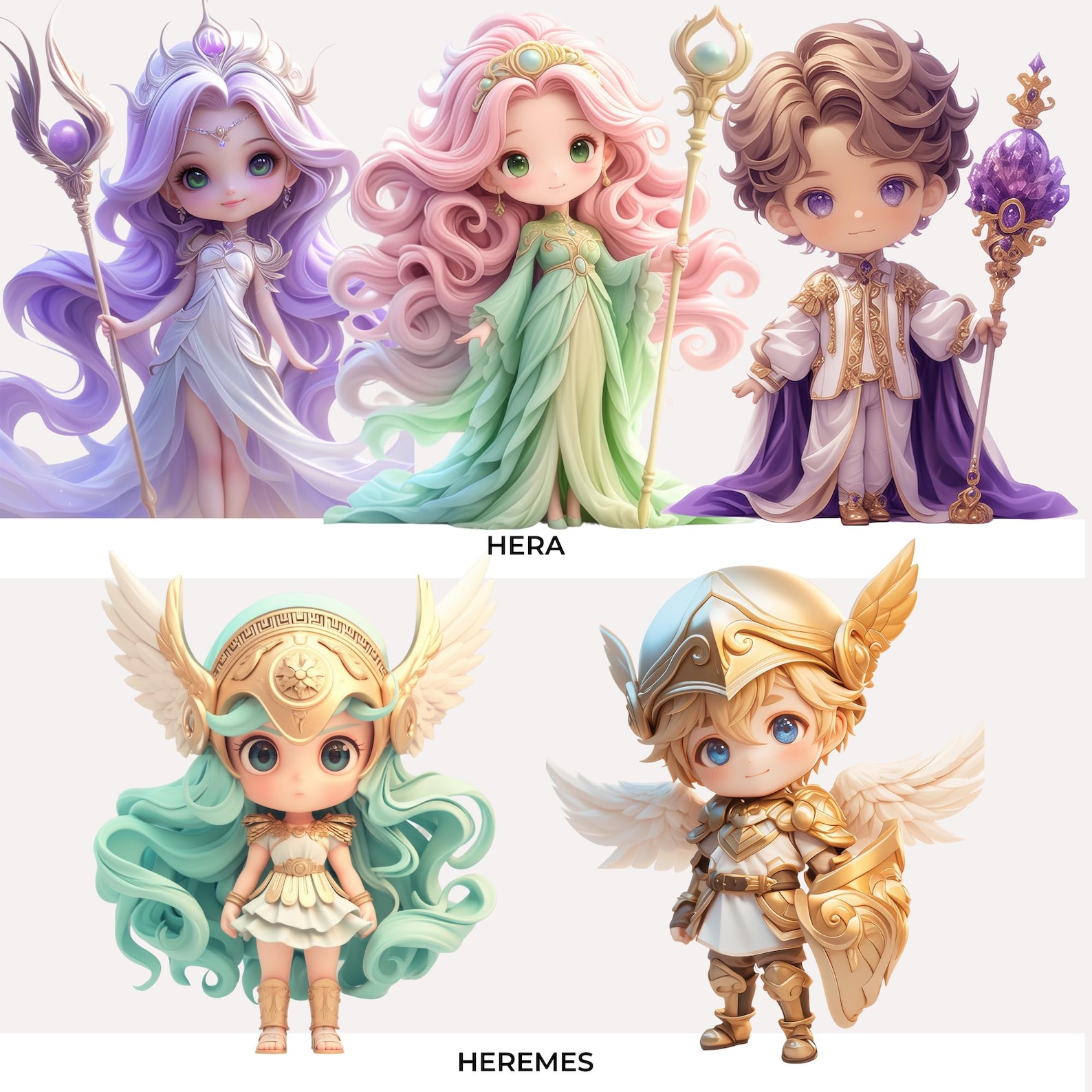 Greek Gods and Goddesses Clipart INSTANT DOWNLOAD Adorable Chibi Kawaii ...