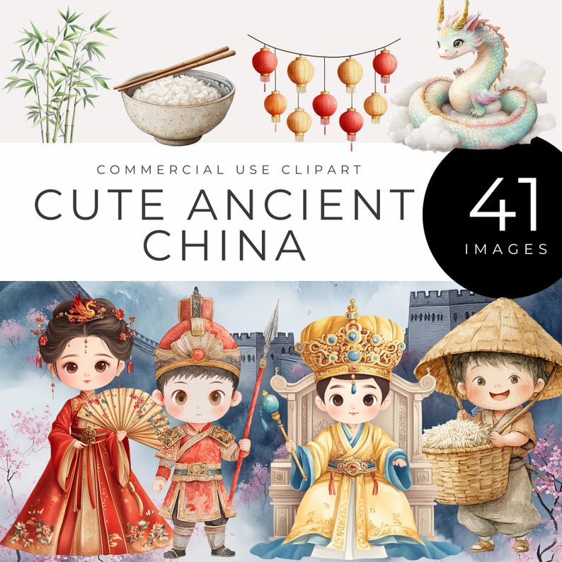 Cute Ancient China Clipart, Instant Download, Watercolor Asian Emperor ...