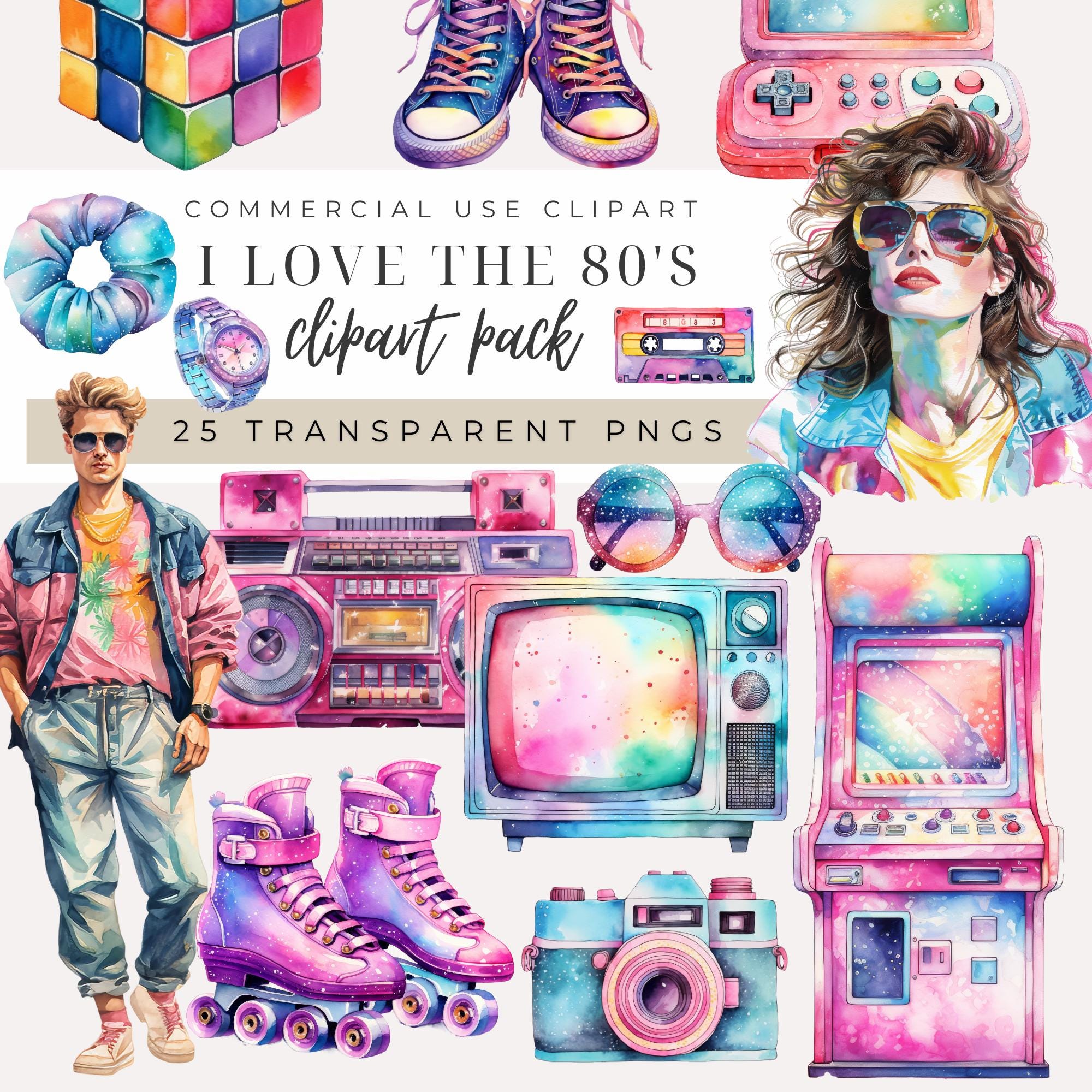 I Love the 80's Clipart INSTANT DOWNLOAD Vintage Retro Neon Graphics ...