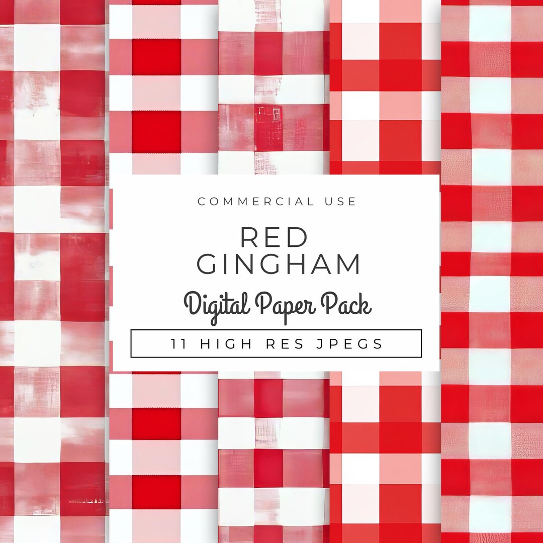 Red Gingham Digital Papers, Instant Download, Watercolor Soft Pastel ...