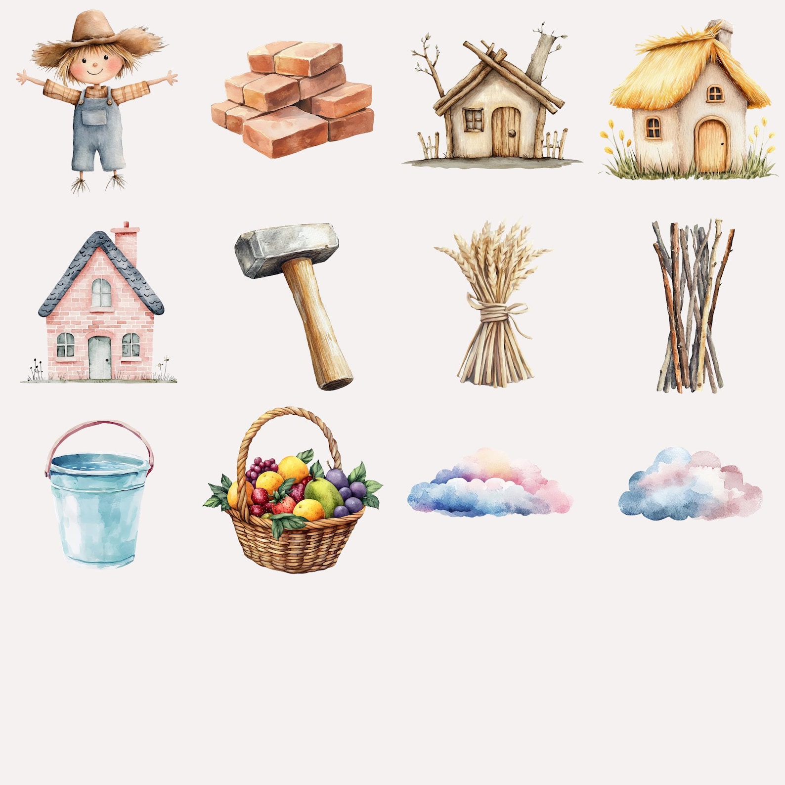 3 Little Pigs Clipart, Instant Download, Fairytale Digital Characters ...