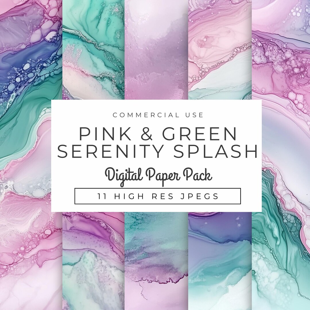 Pink & Mint Green Alcohol Ink Digital Papers, Instant Download, Fluid ...