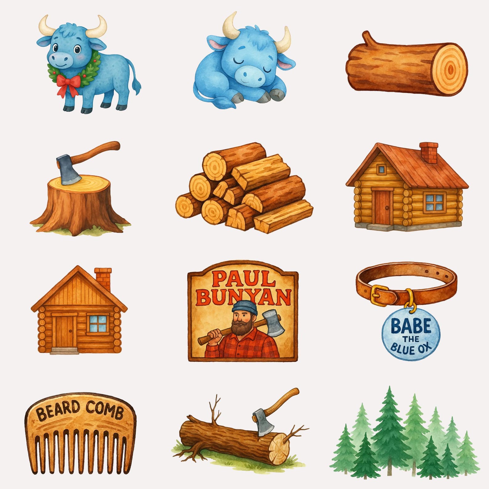 Paul Bunyan Clipart, Instant Download, Lumberjack, Babe the Blue Ox ...