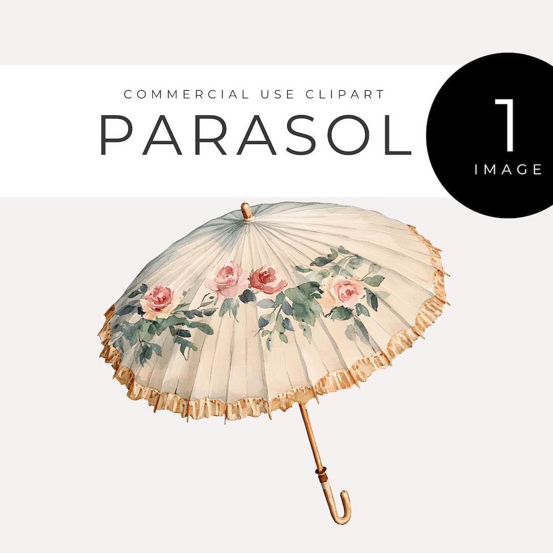 Watercolor Parasol Clipart INSTANT DOWNLOAD Vintage Floral Umbrella With Roses, Shabby Chic ...