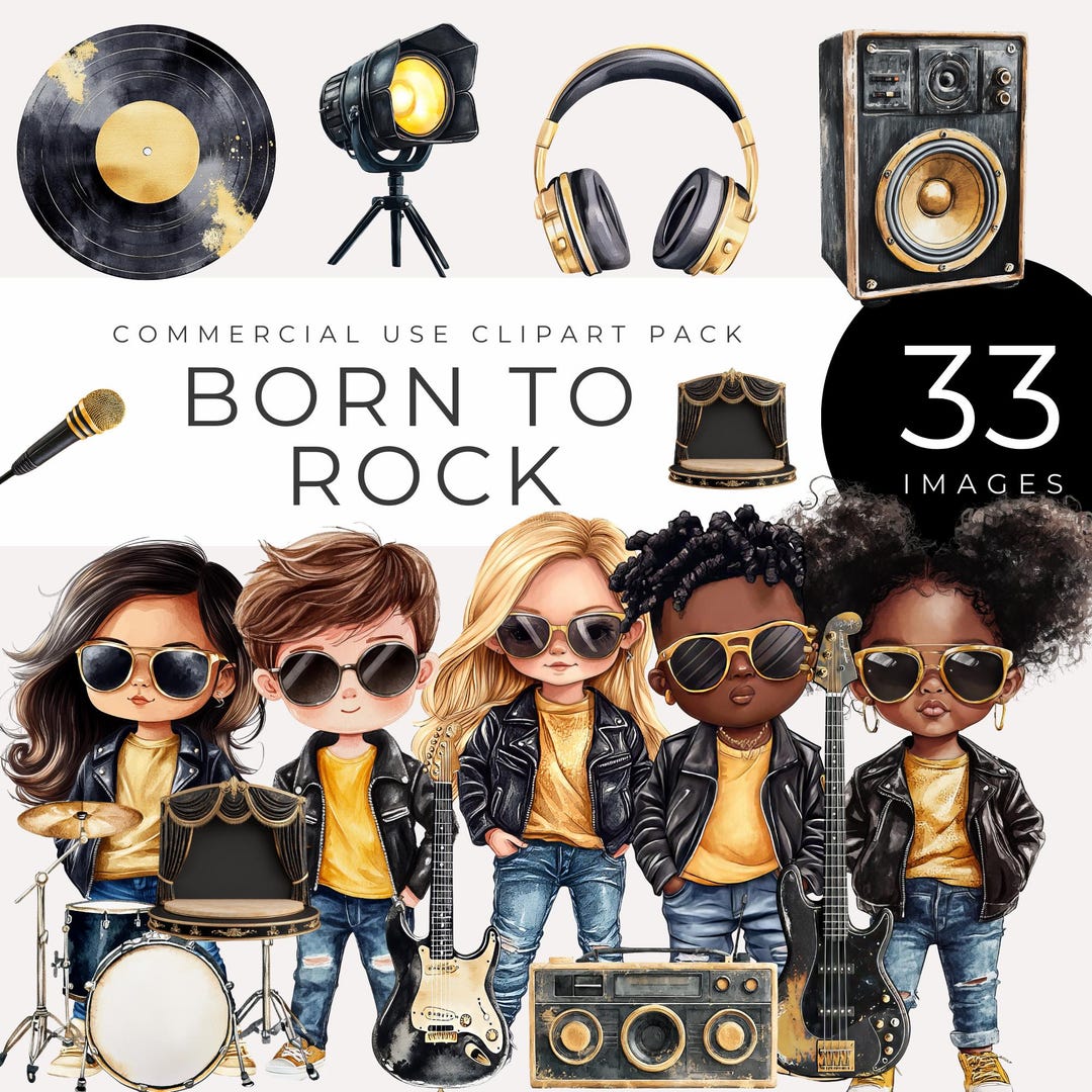 Born to Rock Clipart, Instant Download, Cool Rockstar Kids PNG ...
