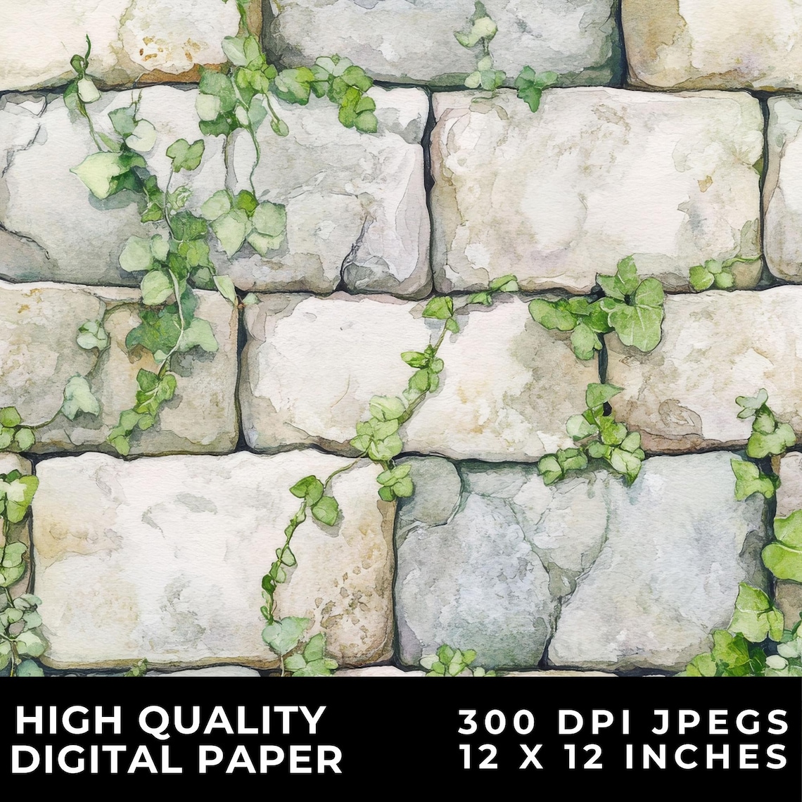 Tower Walls Digital Paper INSTANT DOWNLOAD Rustic Stone and Ivy Castle ...