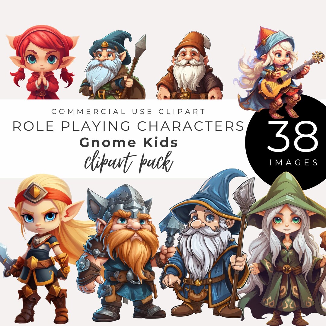 Cute Kids RPG Characters Clipart: Gnome INSTANT DOWNLOAD Role-playing ...