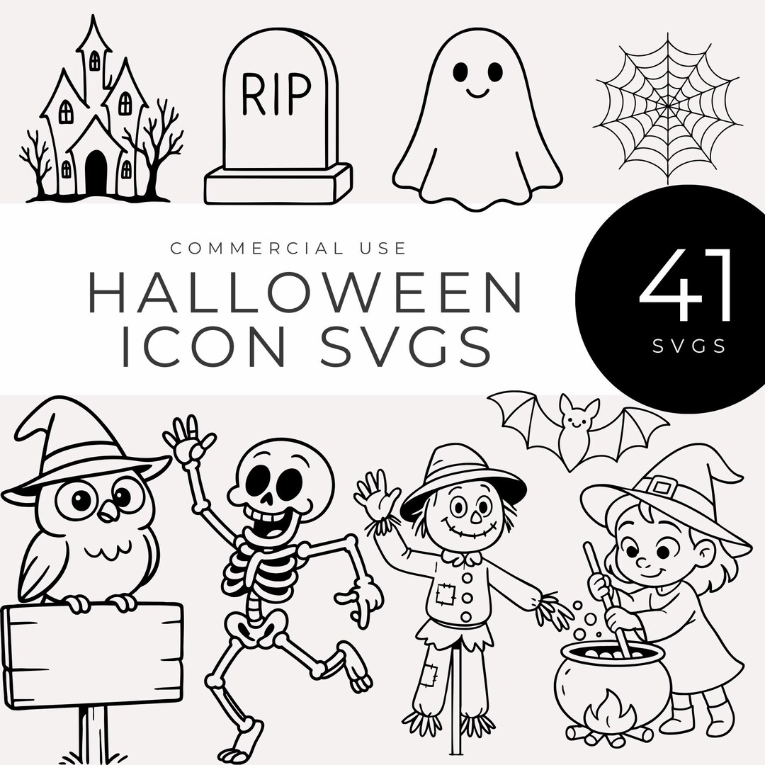 Cute Halloween Svgs, Monoline Icons, Ghost, Witch, Pumpkin, Cat, Candy ...