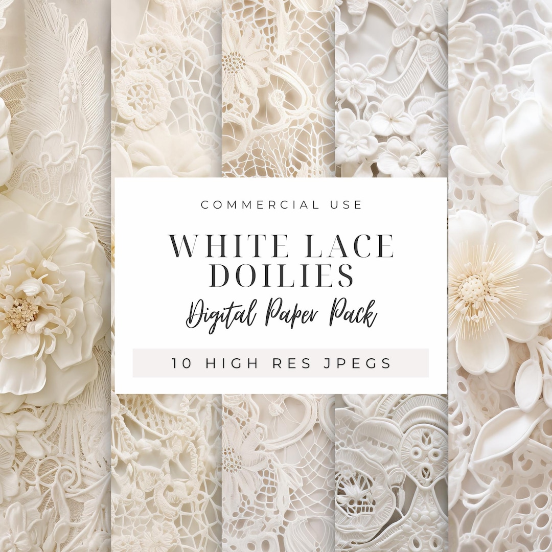 White Lace Doilies Digital Paper INSTANT DOWNLOAD Grandmillennial ...