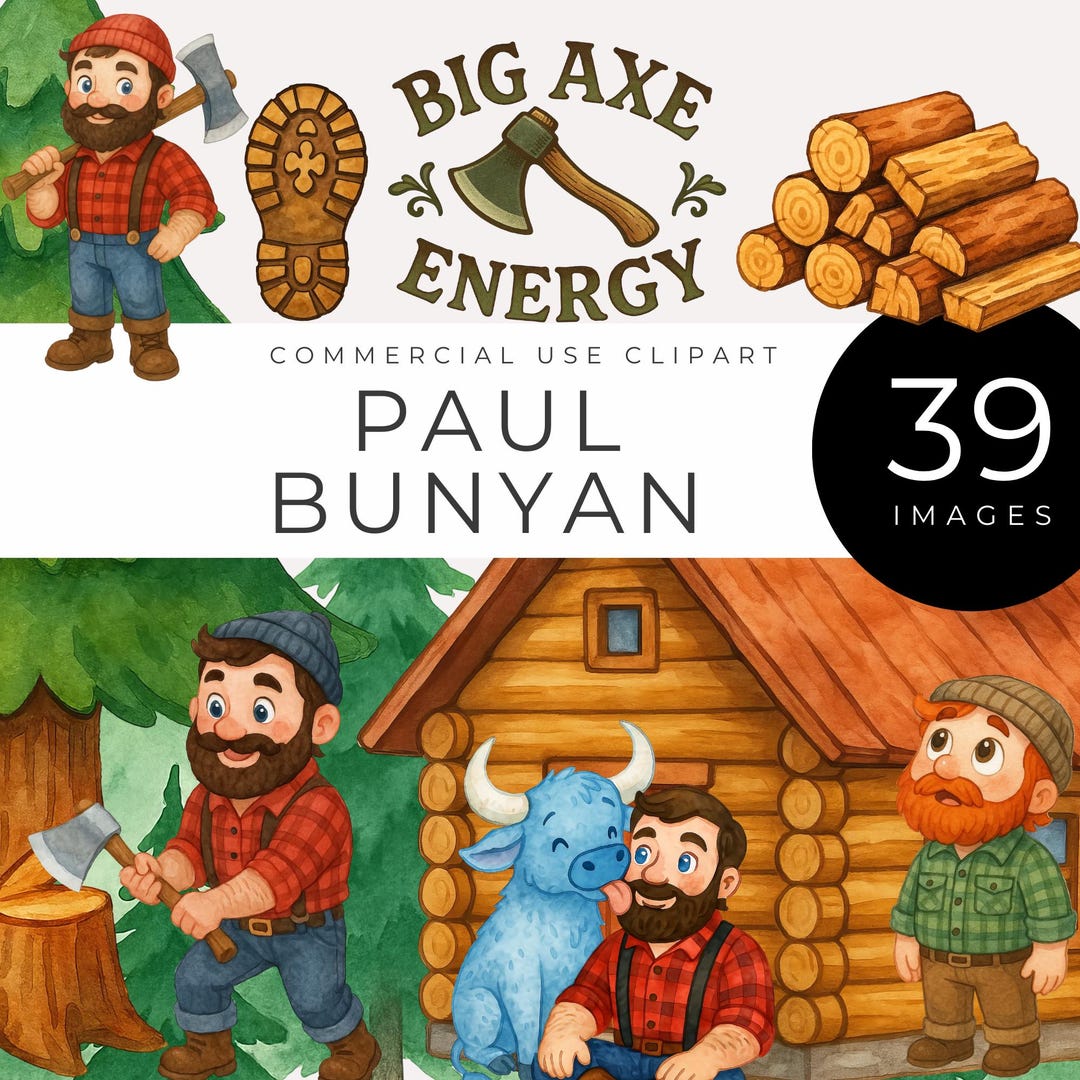 Paul Bunyan Clipart, Instant Download, Lumberjack, Babe the Blue Ox ...