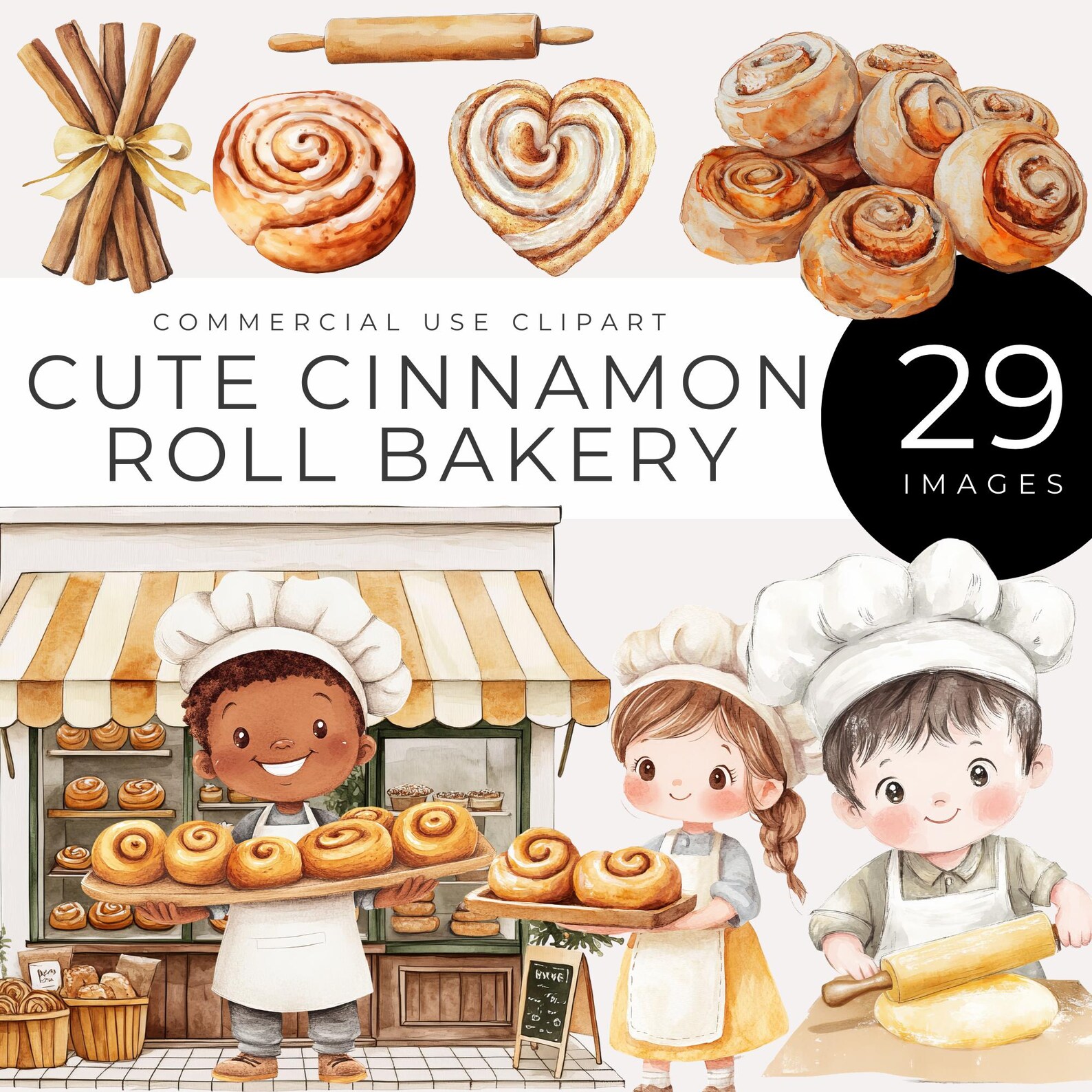 Cinnamon Roll Clipart INSTANT DOWNLOAD Cute Watercolor Images of ...