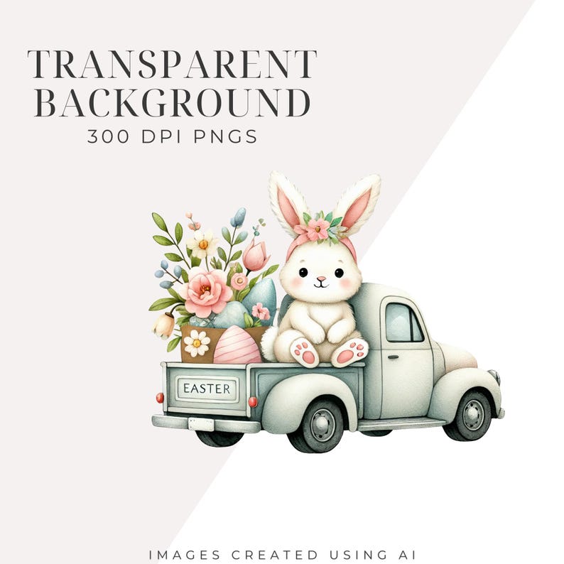 Easter Bunny Truck Clipart, Instant Download, Pastel Watercolor Designs ...