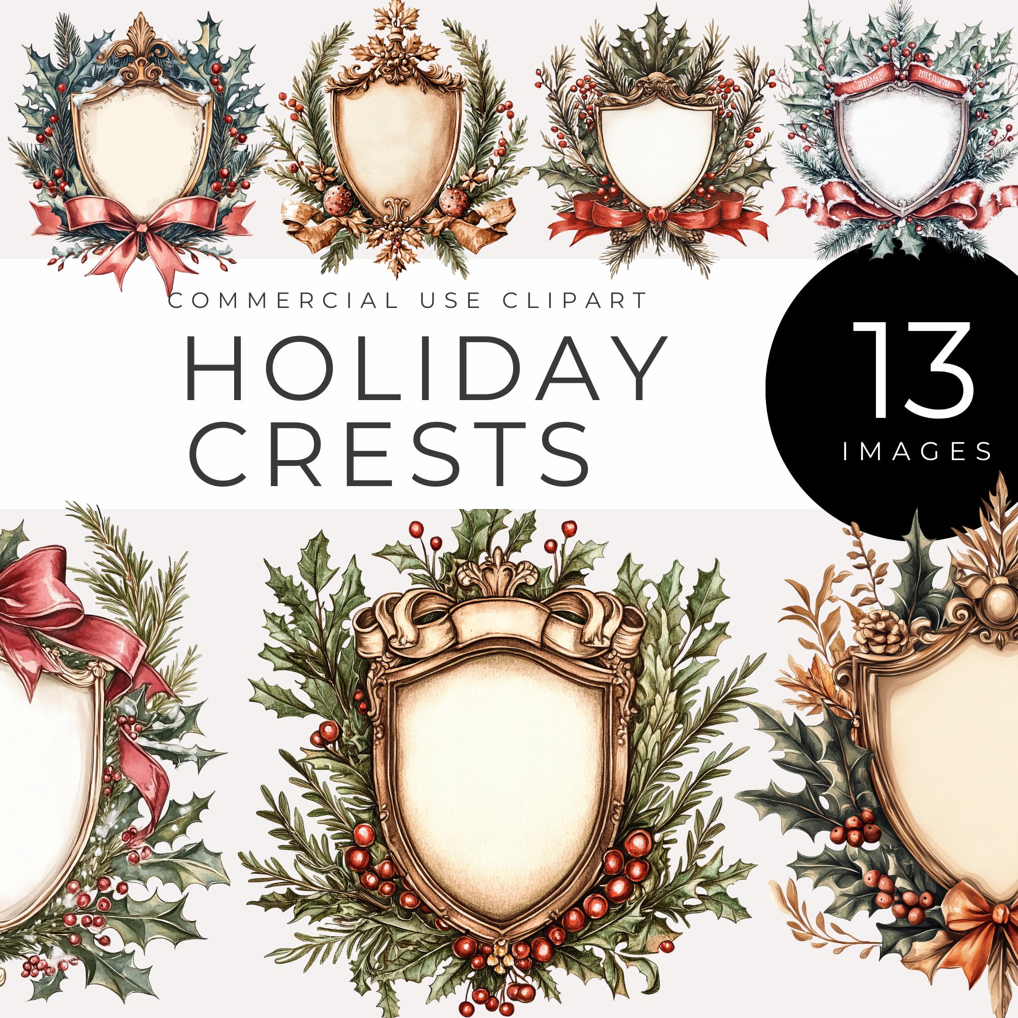 Watercolor Christmas Crest PNG INSTANT DOWNLOAD Elegant Holiday Emblems ...