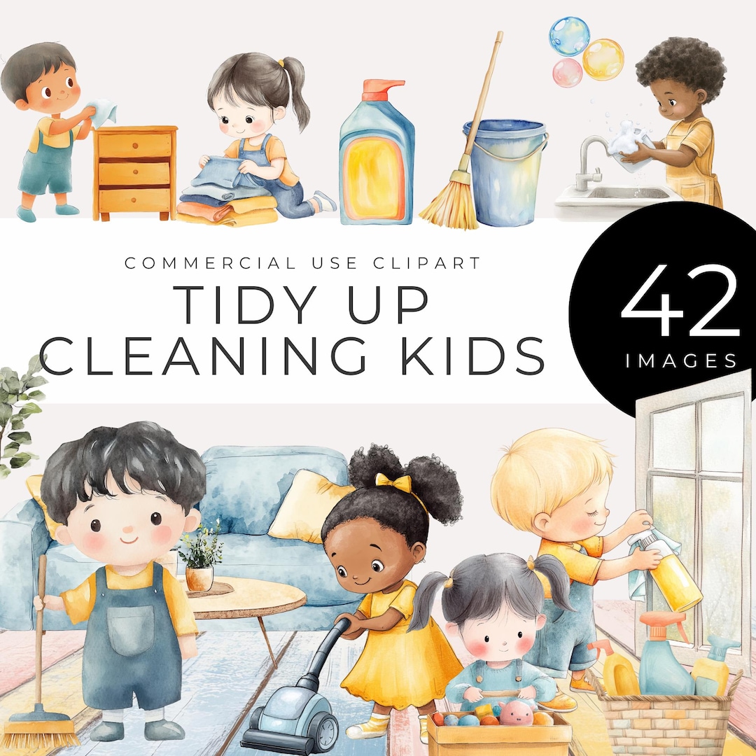 Cleaning Kid Clipart Instant Download Watercolor Cute Child-friendly ...