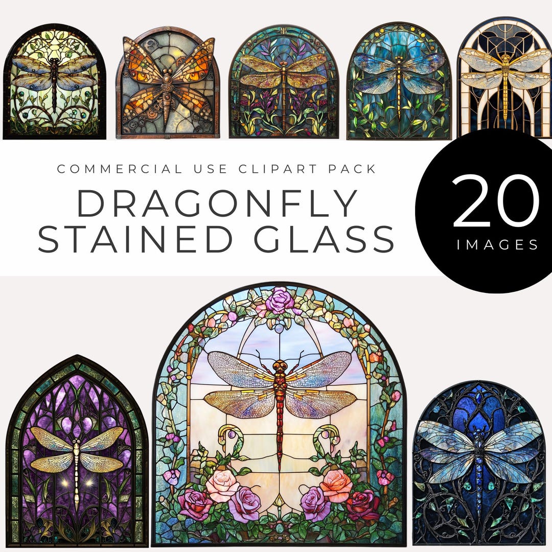 Dragonfly Stained Glass Clipart, Instant Download, Digital Window Art ...