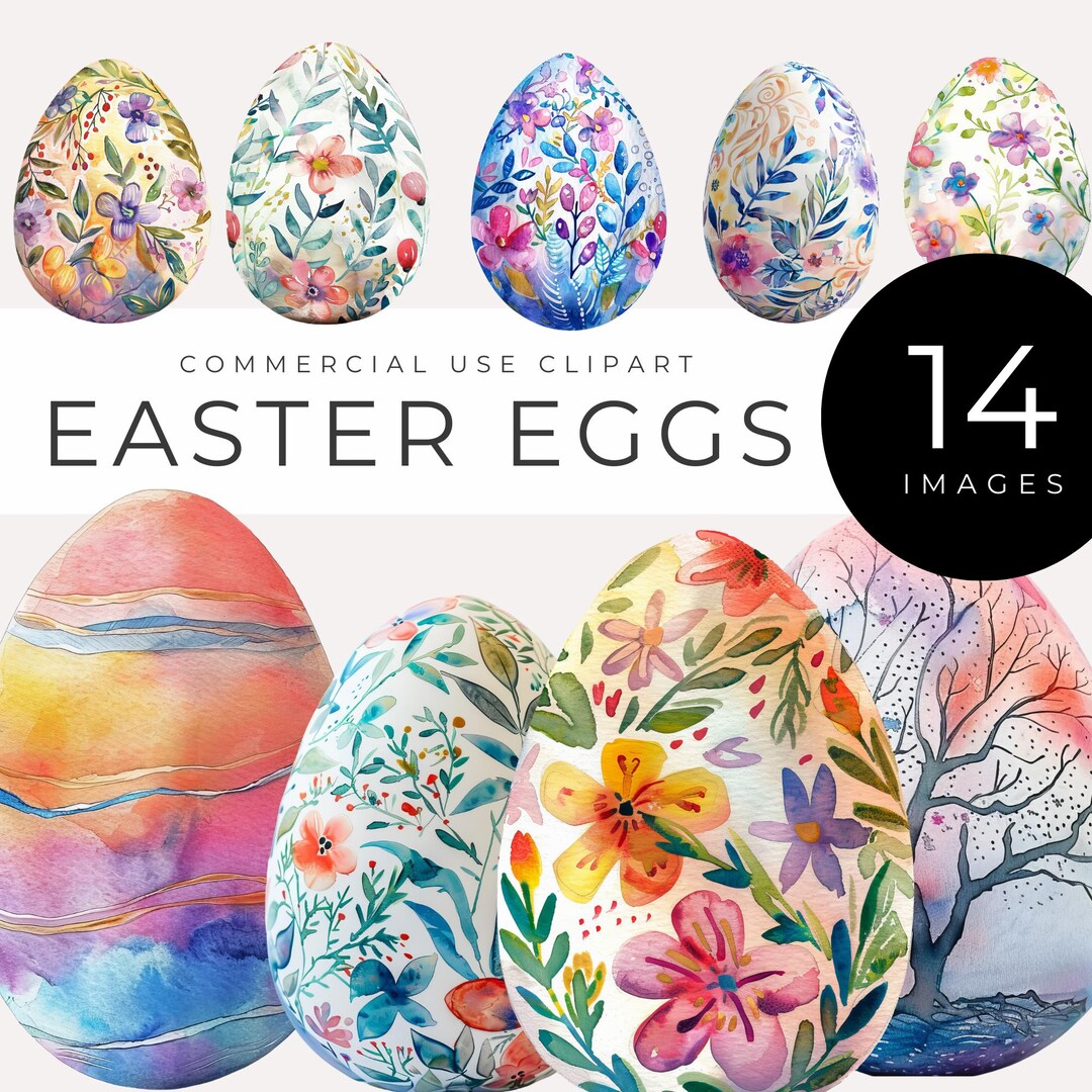 Watercolor Easter Egg Clipart, Instant Download, Floral and Botanical ...