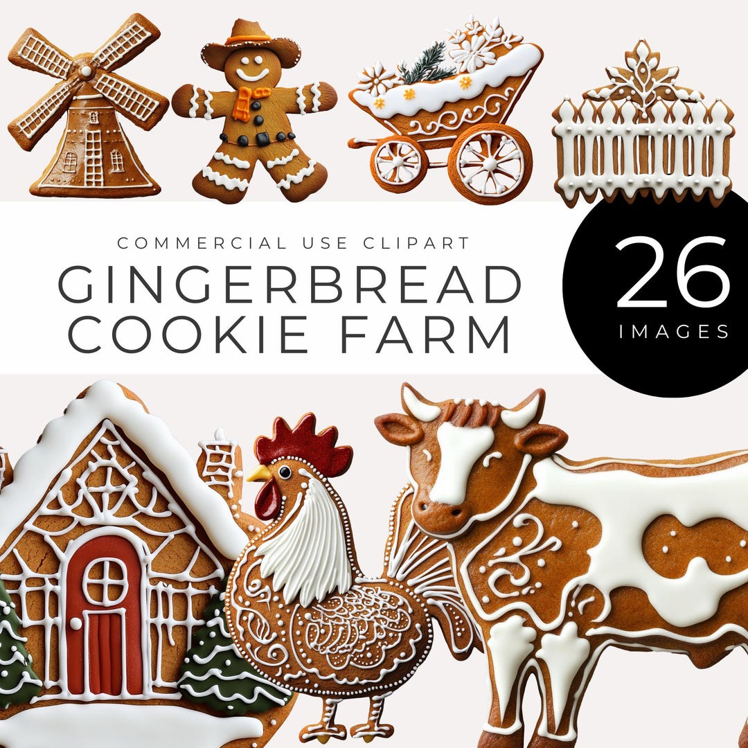 Farm-themed Gingerbread Cookie Clipart, Festive Watercolor Holiday ...