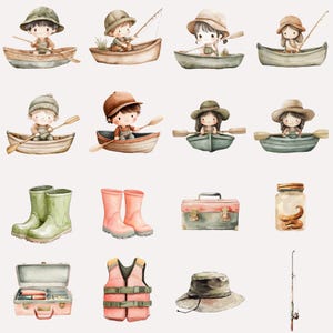 Fish Tackle Watercolor Clipart, INSTANT DOWNLOAD, Kids Gone Fishing ...