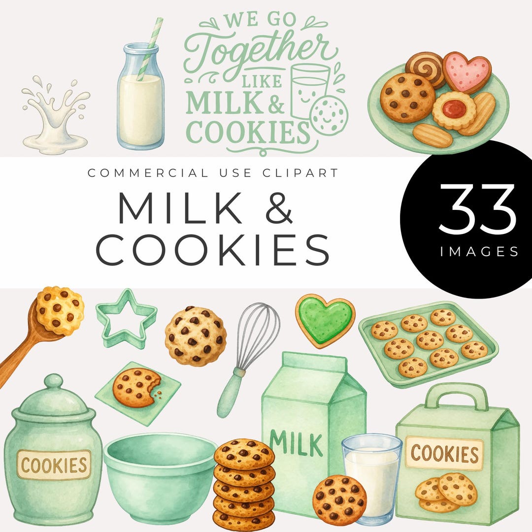 Milk and Cookies Clipart, Watercolor Baking PNG, Food and Drink ...