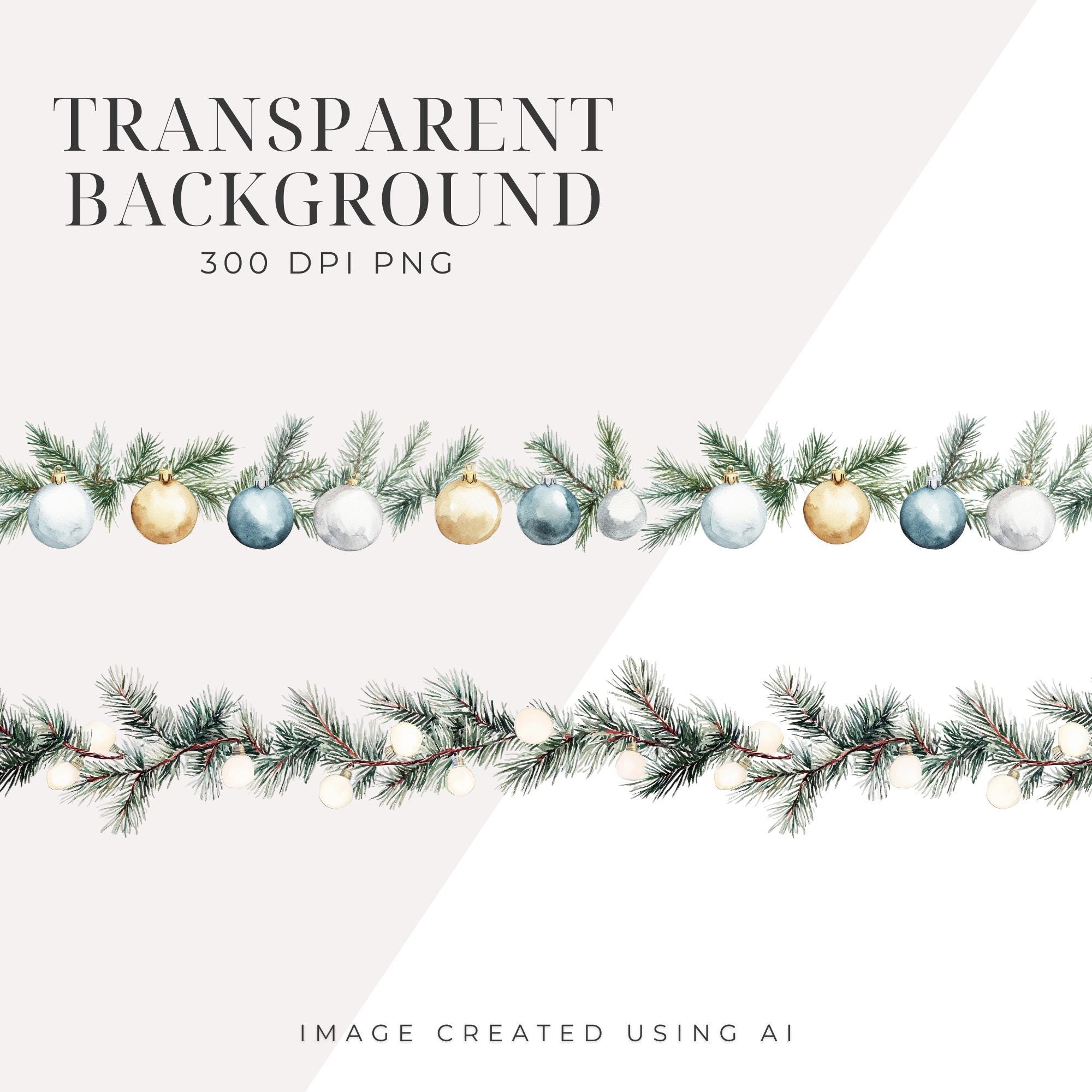 Watercolor Christmas Garland Borders INSTANT DOWNLOAD Seamless Holiday ...