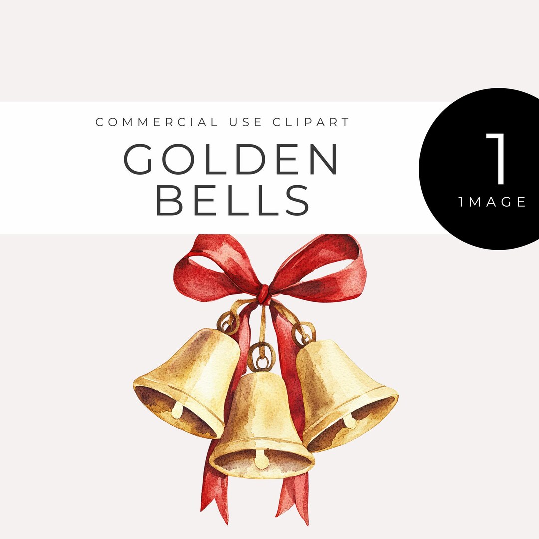 Golden Bell Clipart, Instant Download Christmas Watercolor PNG, Holiday ...