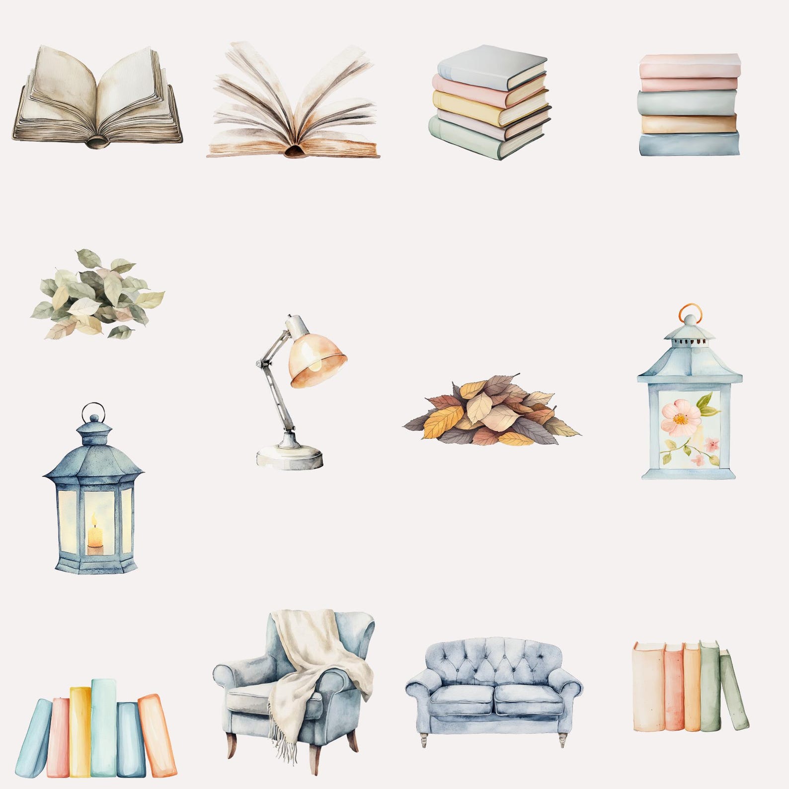 Woodland Reading Animals Clipart, Watercolor Cozy Bookish Forest ...