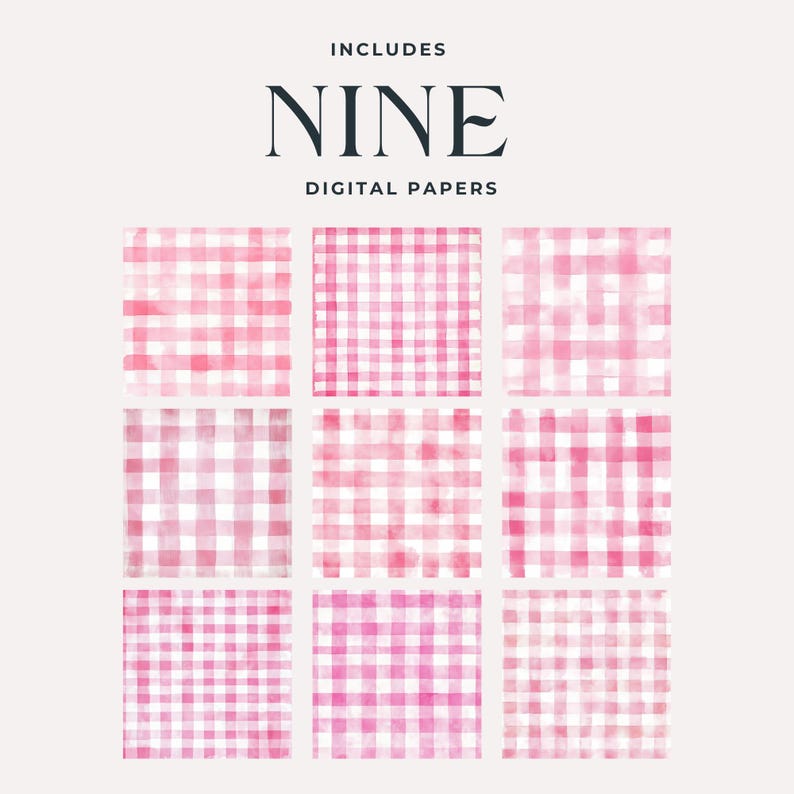 Pink Gingham Digital Paper, Instant Download, Watercolor Plaid Patterns ...