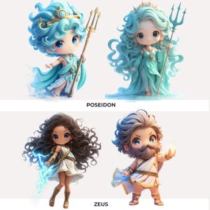 Greek Gods and Goddesses Clipart INSTANT DOWNLOAD Adorable Chibi Kawaii ...