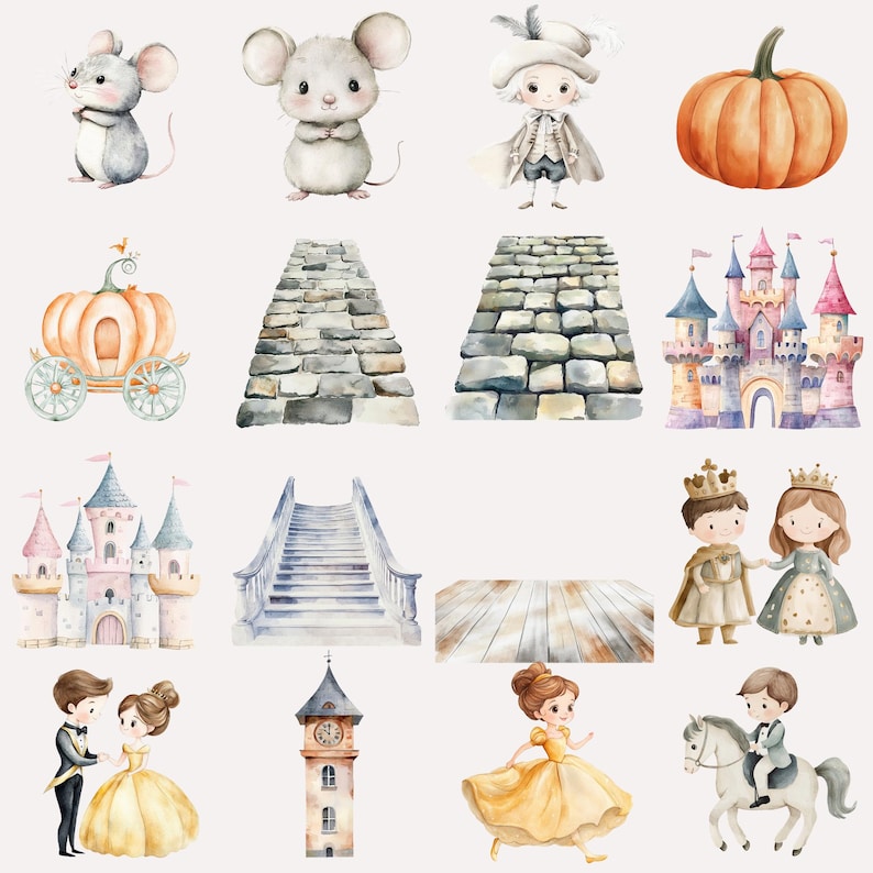 Watercolor Cinderella Clipart, Instant Download, Fairy Tale Princess ...