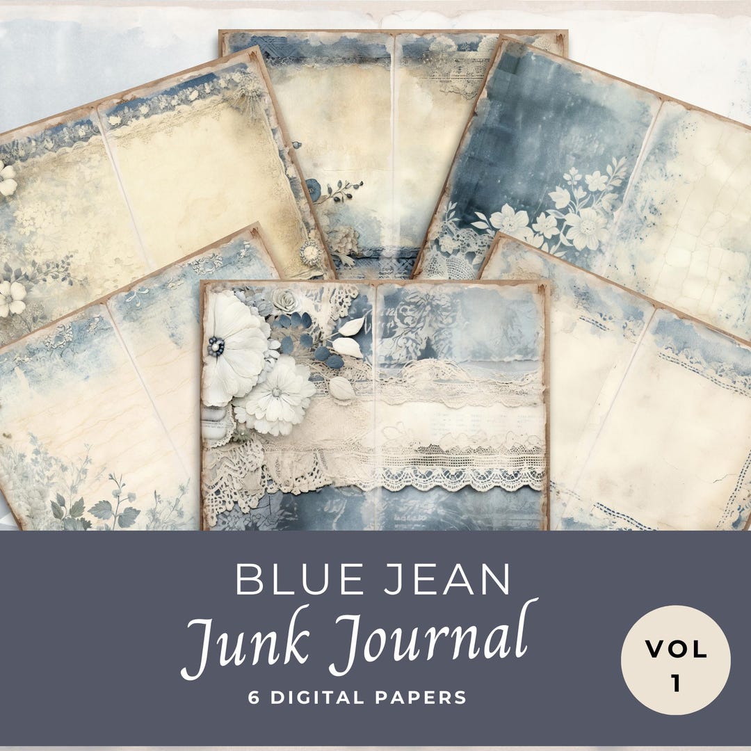 Junk Journal Digital Download Denim, Elegant Blue Jeans, 6 Digital ...