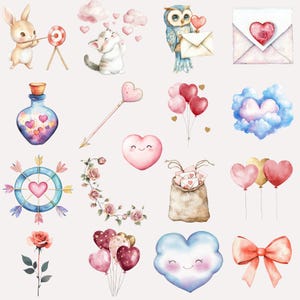 Valentine Animals Clipart INSTANT DOWNLOAD Adorable Watercolor ...