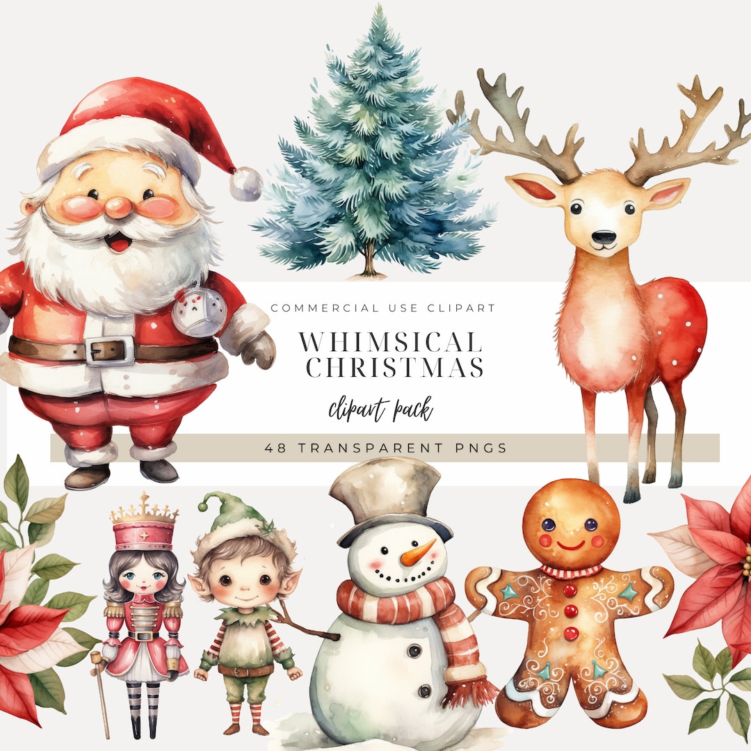 Whimsical Christmas Clipart DIGITAL DOWNLOAD Festive Designs & Holiday ...