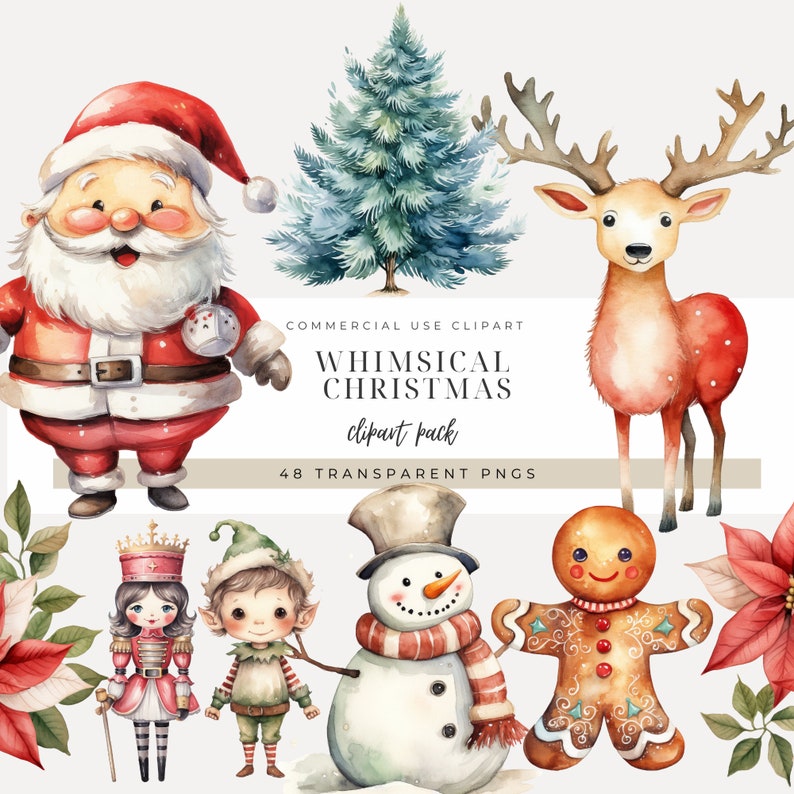 Whimsical Christmas Clipart DIGITAL DOWNLOAD Festive Designs & Holiday ...