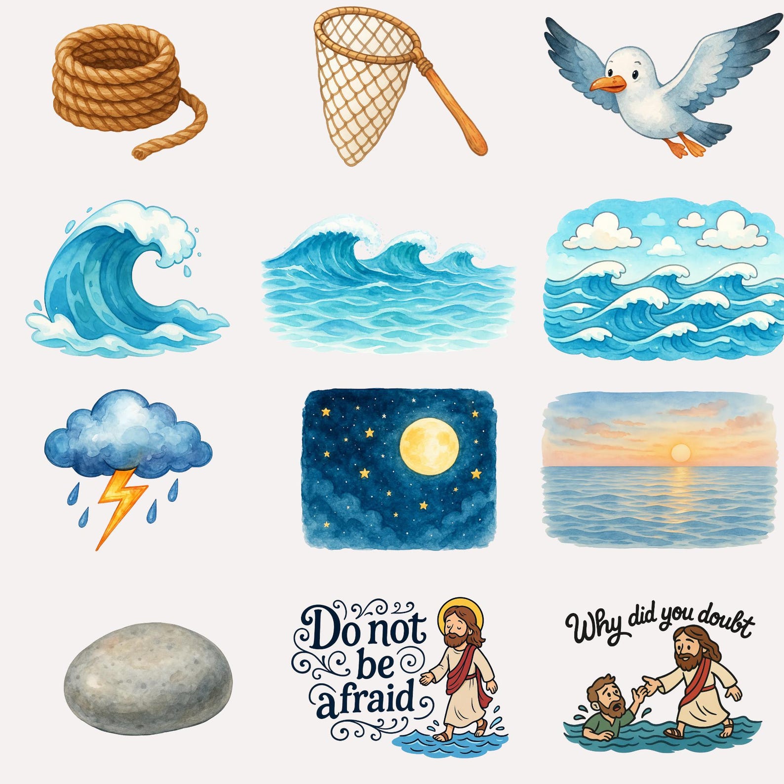 Jesus Walks on Water Clipart, Instant Download, Christian Bible Story ...