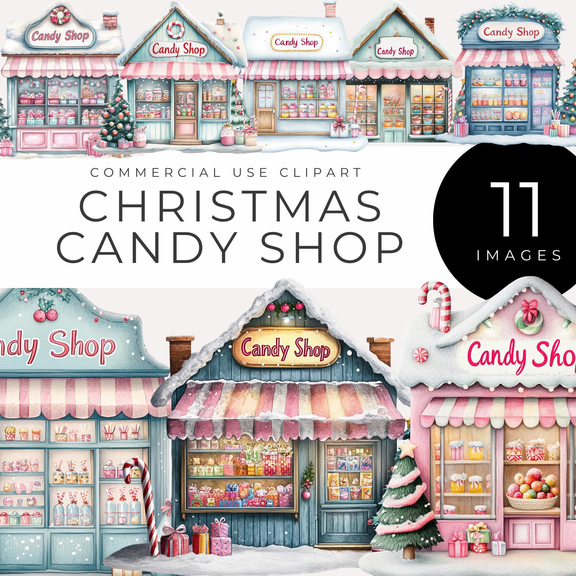 Christmas Candy Shop Clipart, Instant Download, Watercolor Holiday ...