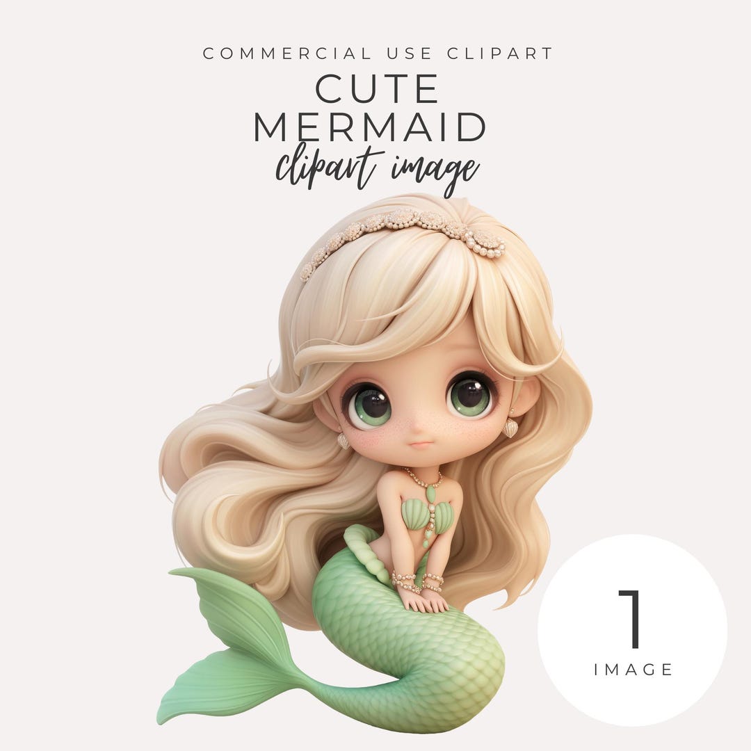 Adorable Chibi Kawaii Mermaid Clipart INSTANT DOWNLOAD Blonde Mermaid ...