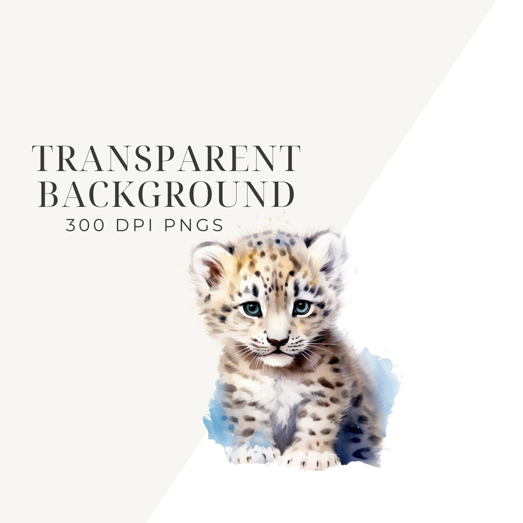 Watercolor Snow Leopard Clipart Pack INSTANT DOWNLOAD, Cute Baby Snow ...