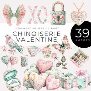 Chinoiserie Valentine Clipart, Instant Download, Romantic Floral ...