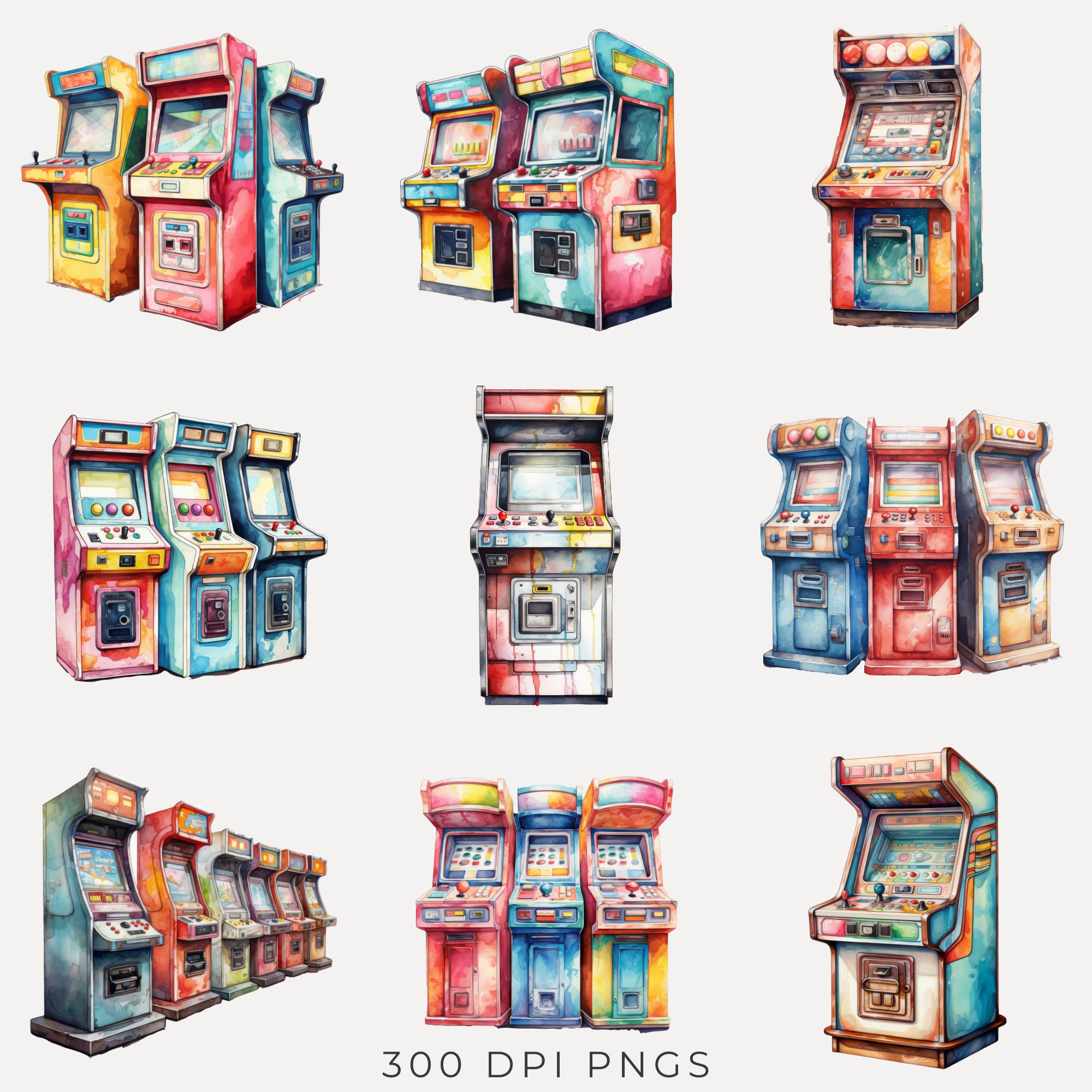 Retro Arcade Clipart INSTANT DOWNLOAD Vintage Video Game Graphics for ...